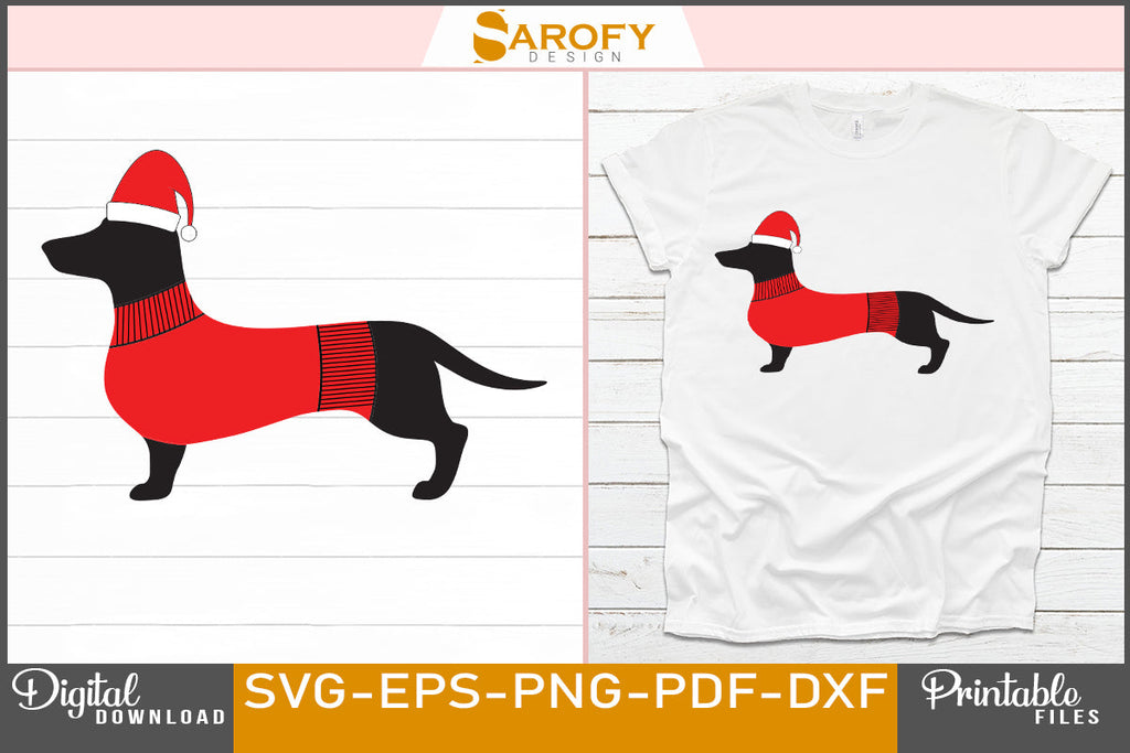 Vector Christmas dog silhouette with Santa hat SVG cricut files - So Fontsy