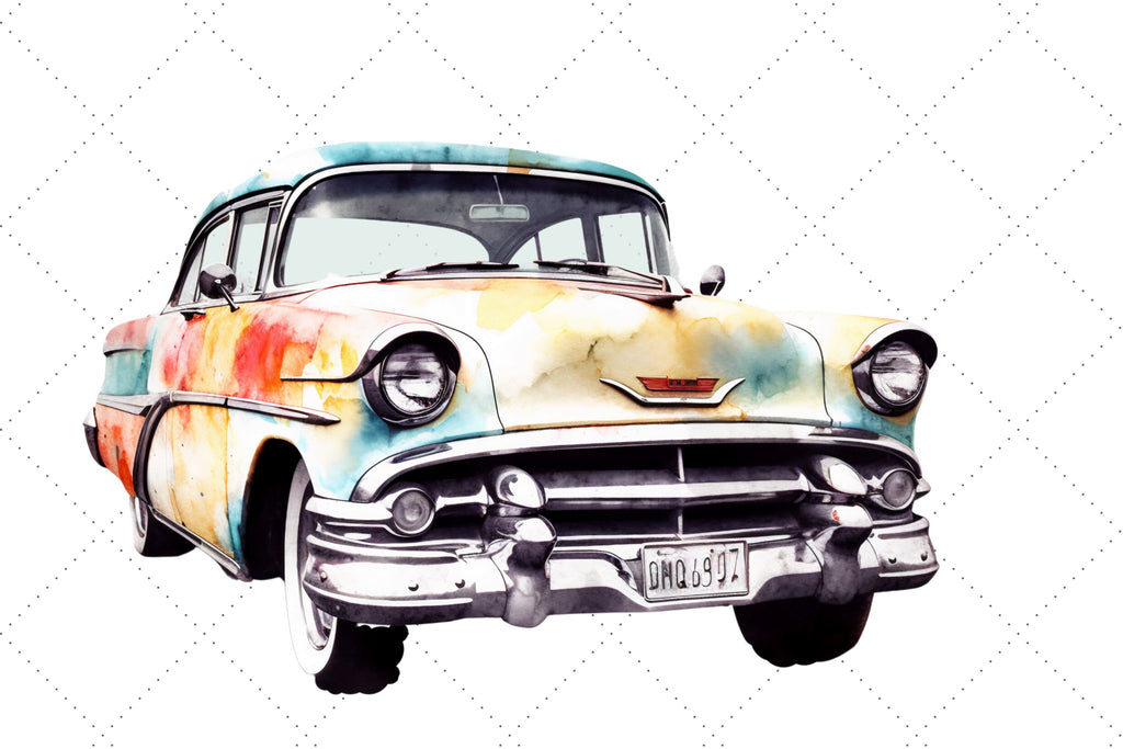 Vintage Car Watercolor Clipart Bundle - So Fontsy