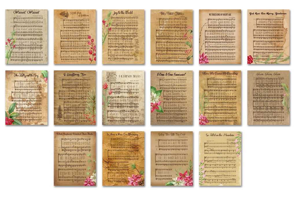 Vintage Christmas Music Digital Paper - So Fontsy