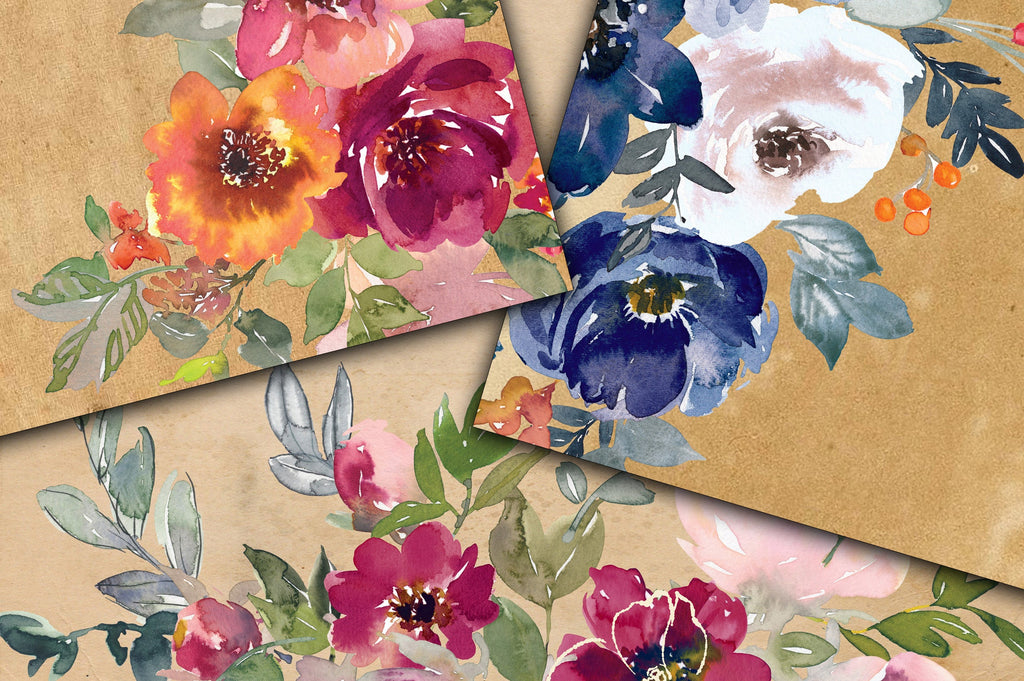 Vintage Floral Digital Papers - So Fontsy