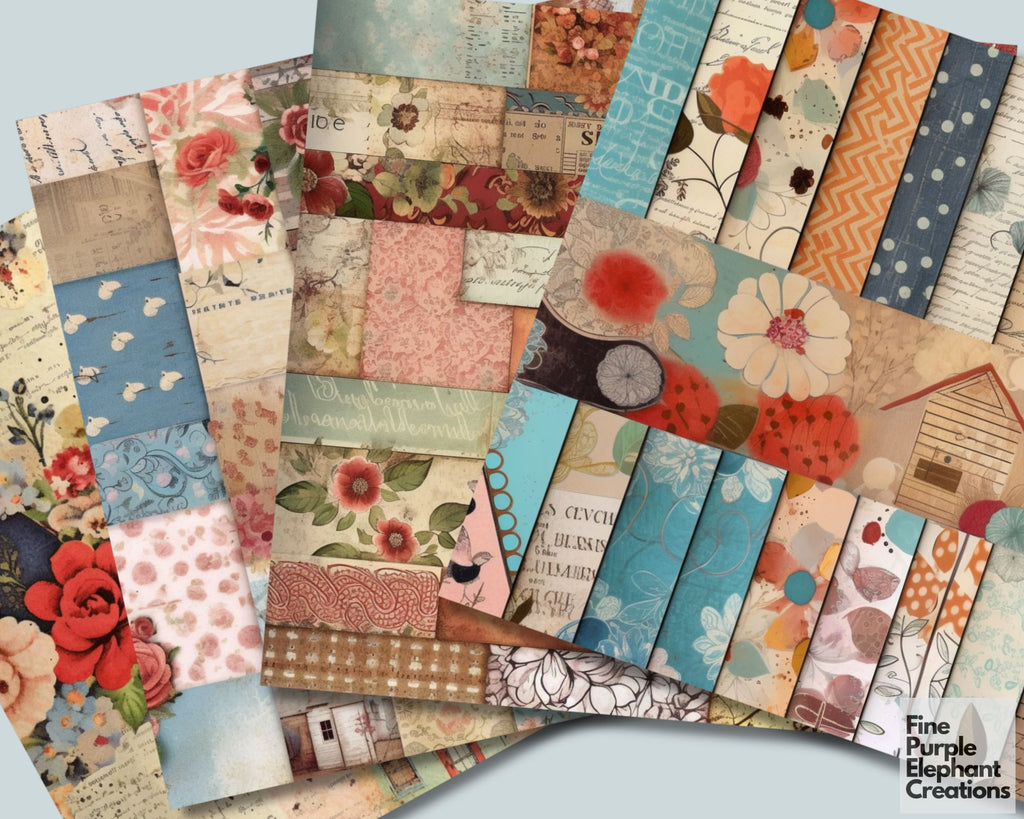 Vintage Scrapbook Style Digital Paper | Stylized Junk Journal - So Fontsy