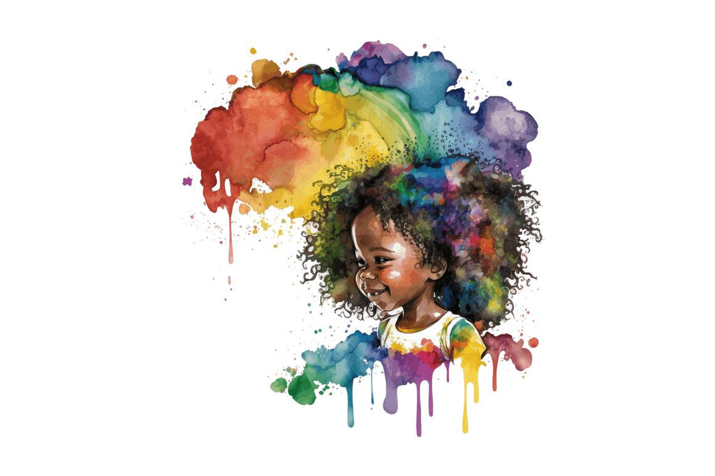 Watercolor African Black Cute Girl Rainbow Clipart Bundle - So Fontsy