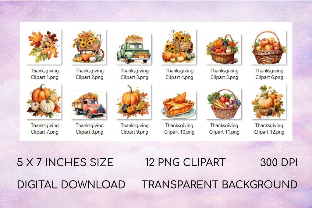 Watercolor Autumn Clipart, Thanksgiving Sublimation Bundle - So Fontsy