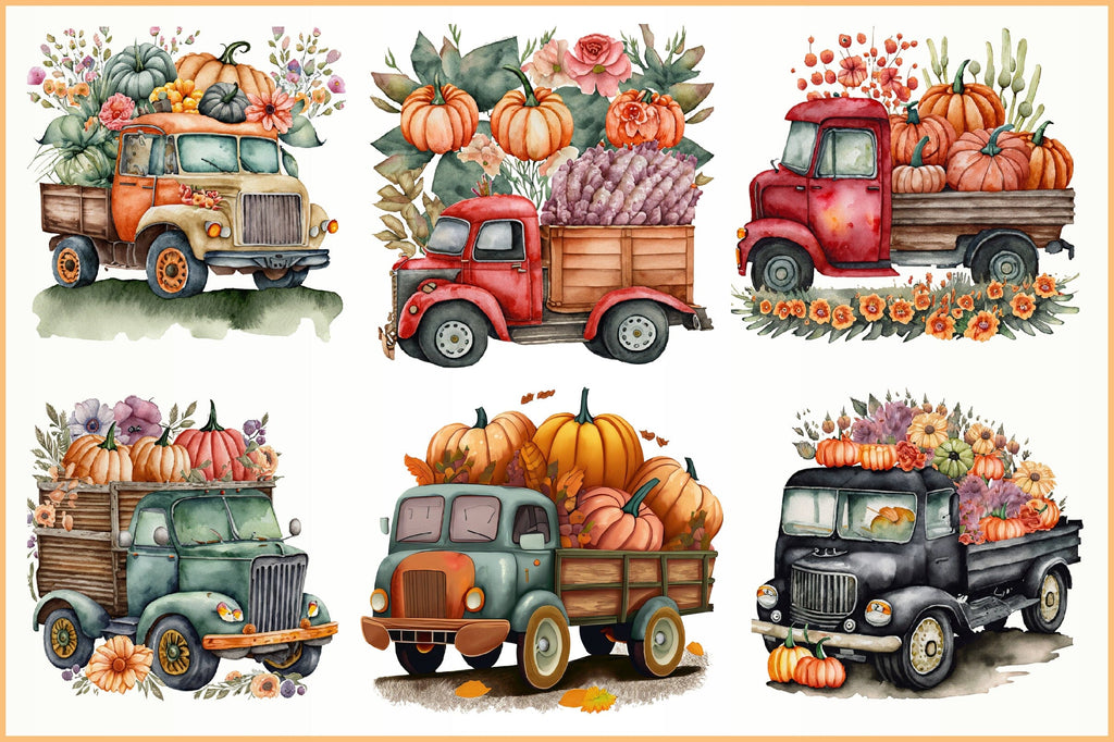 Watercolor Autumn Truck clipart - So Fontsy