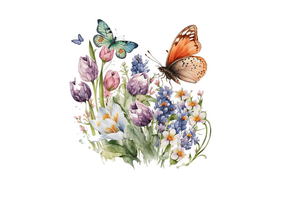 Watercolor Butterfly and Spring Flowers Bundle - So Fontsy
