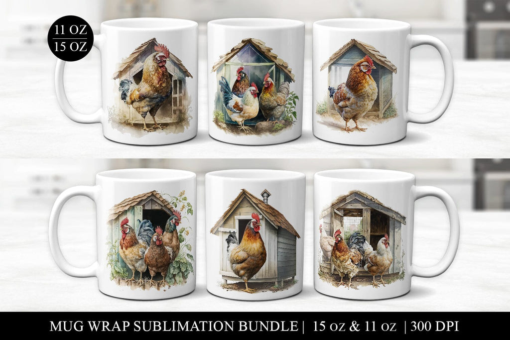 Watercolor Chicken Sublimation Bundle - 6 Premium Designs - So Fontsy