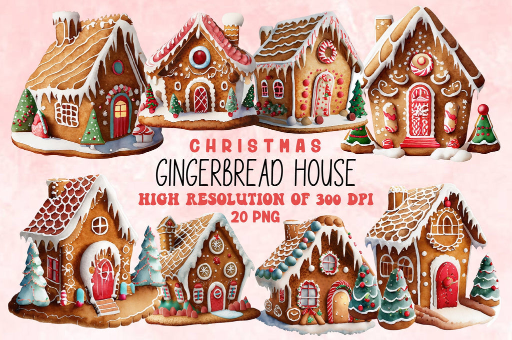 Watercolor Christmas Gingerbread House Clipart PNG - So Fontsy