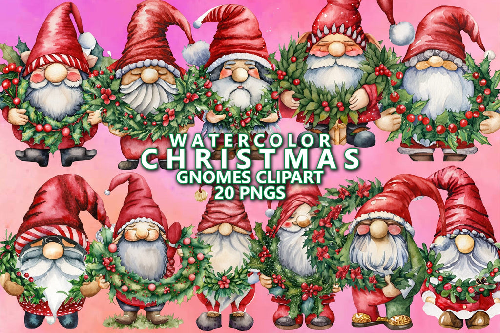 Watercolor Christmas Gnomes Clipart PNG - So Fontsy
