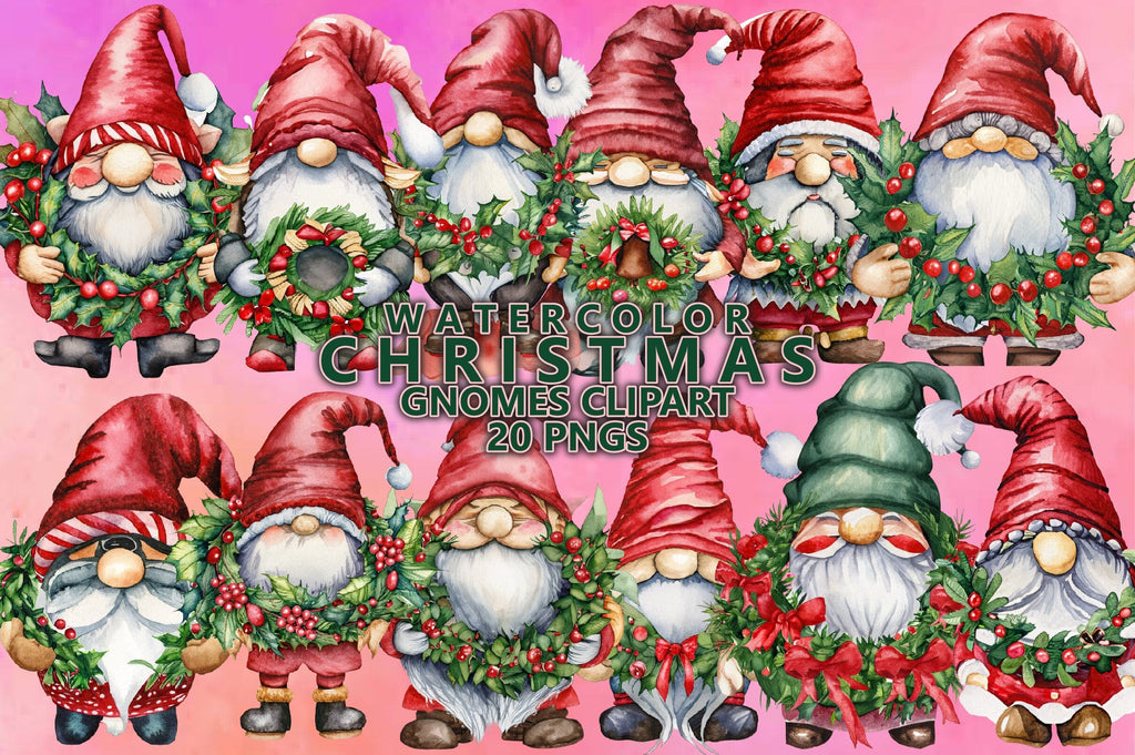 Watercolor Christmas Gnomes Clipart PNG - So Fontsy