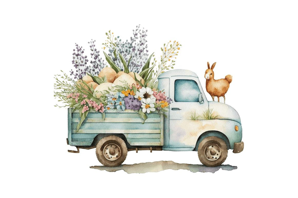 Watercolor Easter Truck Clipart Bundle - So Fontsy