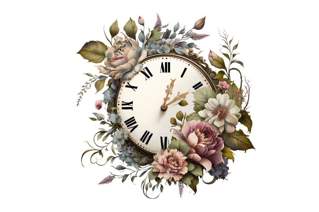 Watercolor Floral Clock Clipart Bundle - So Fontsy