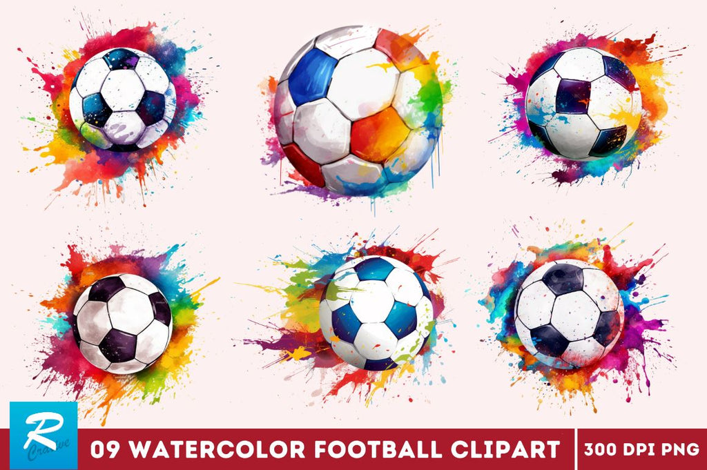 watercolor Football Clipart Bundle - So Fontsy