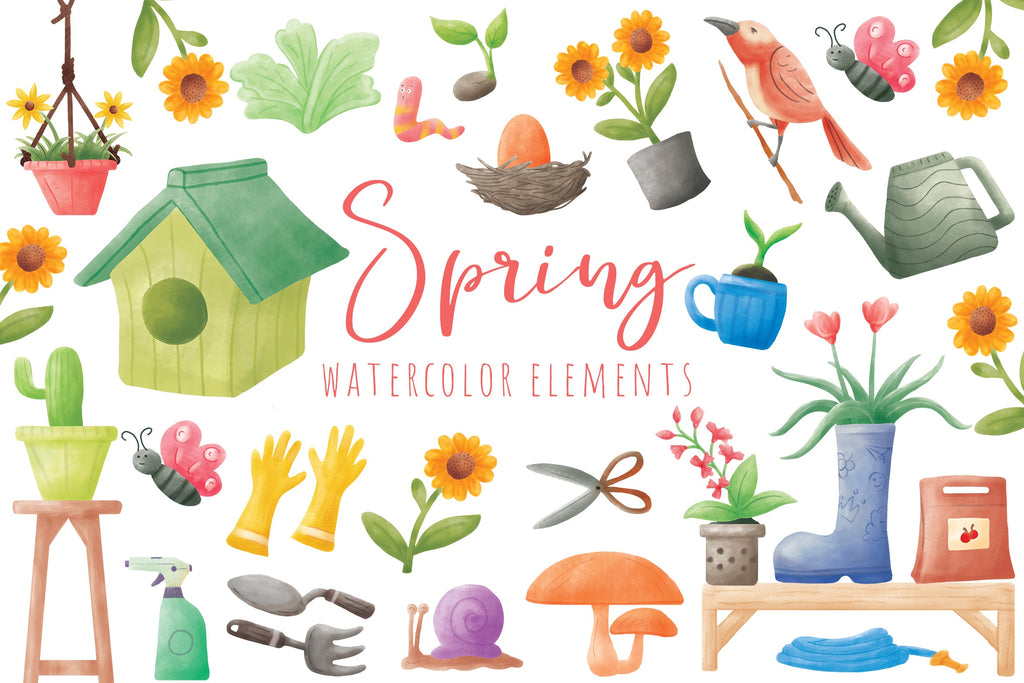 Watercolor Spring Garden Clipart - So Fontsy
