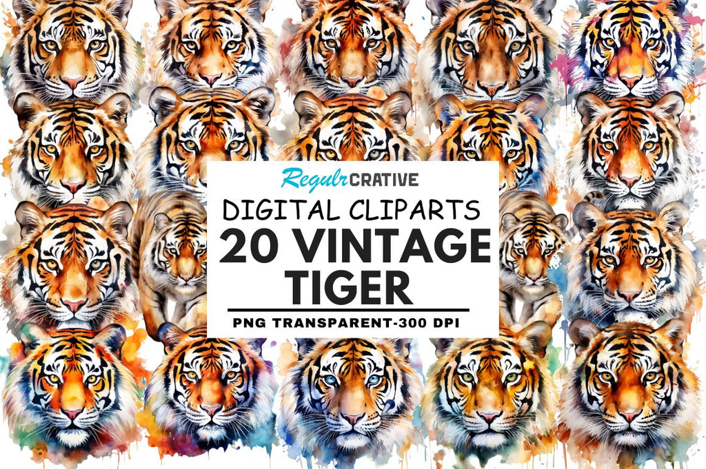 Watercolor Tiger Clipart Bundle - So Fontsy