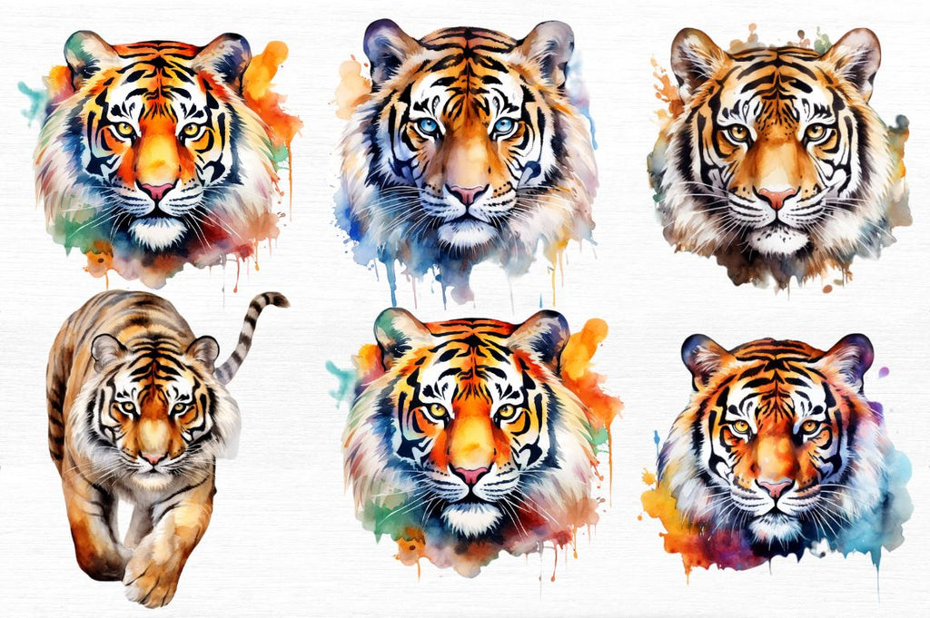 Watercolor Tiger Clipart Bundle - So Fontsy