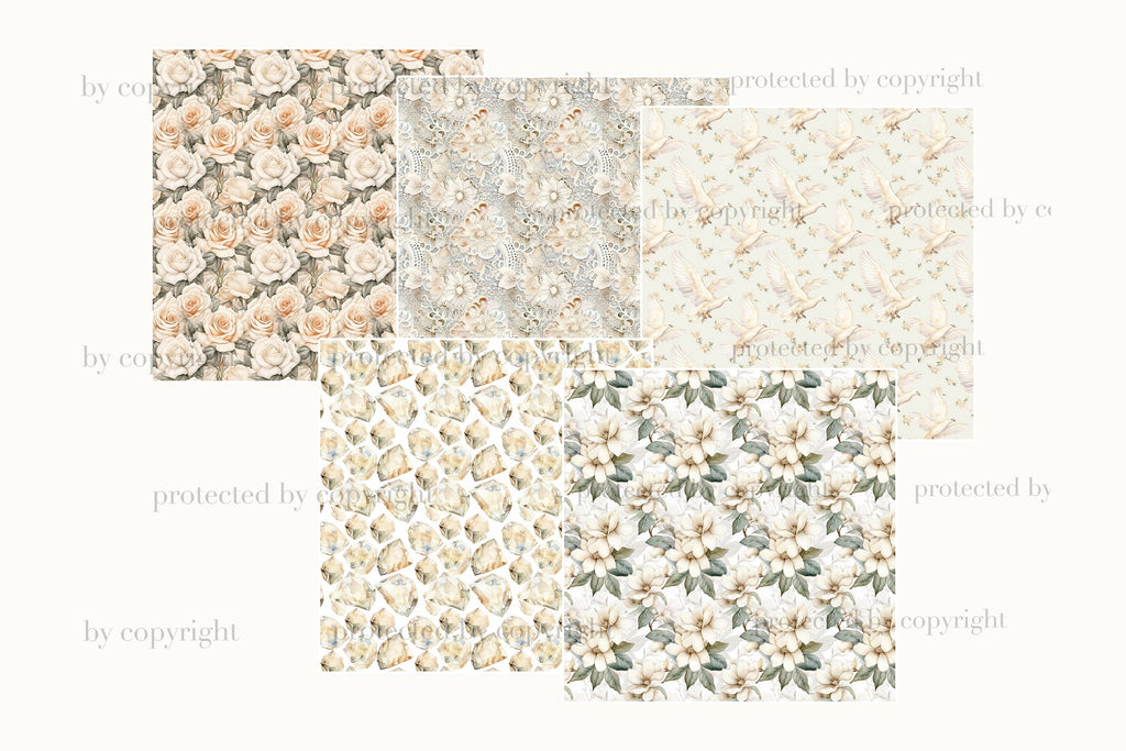Watercolor Wedding Digital Paper | Ivory Pattern - So Fontsy