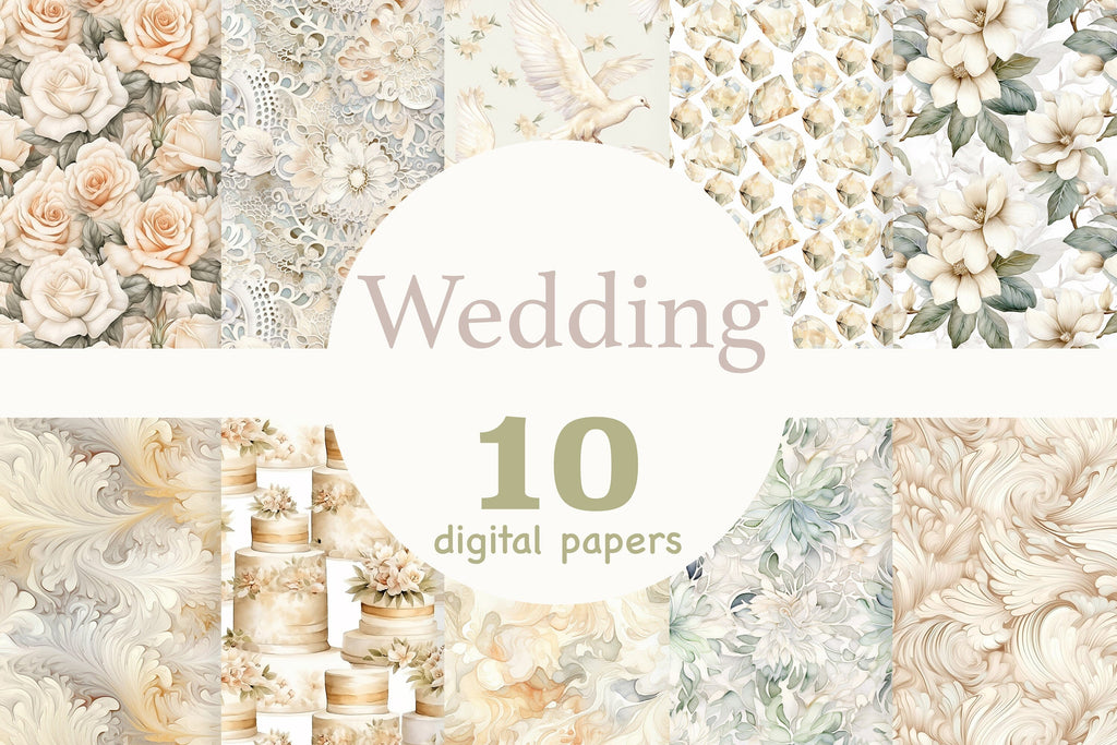 Watercolor Wedding Digital Paper | Ivory Pattern - So Fontsy