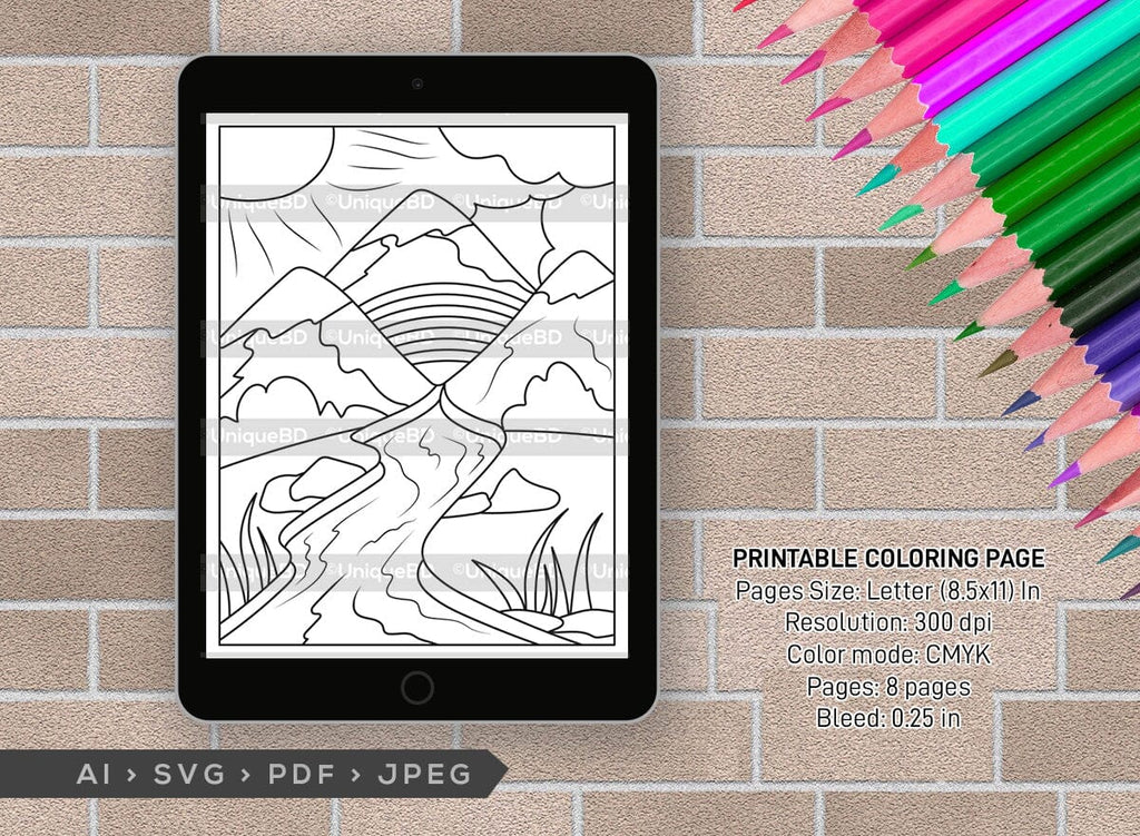 mountain waterfall coloring pages
