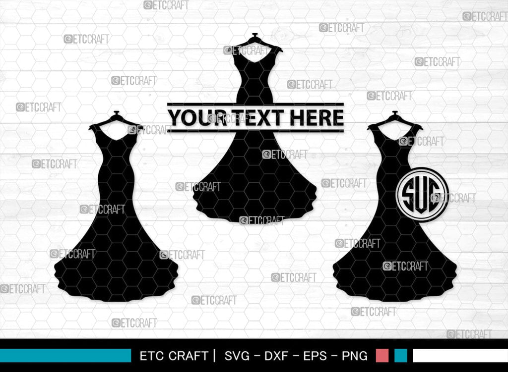 Wedding Dress Monogram, Wedding Dress Silhouette, Wedding Gown SVG ...