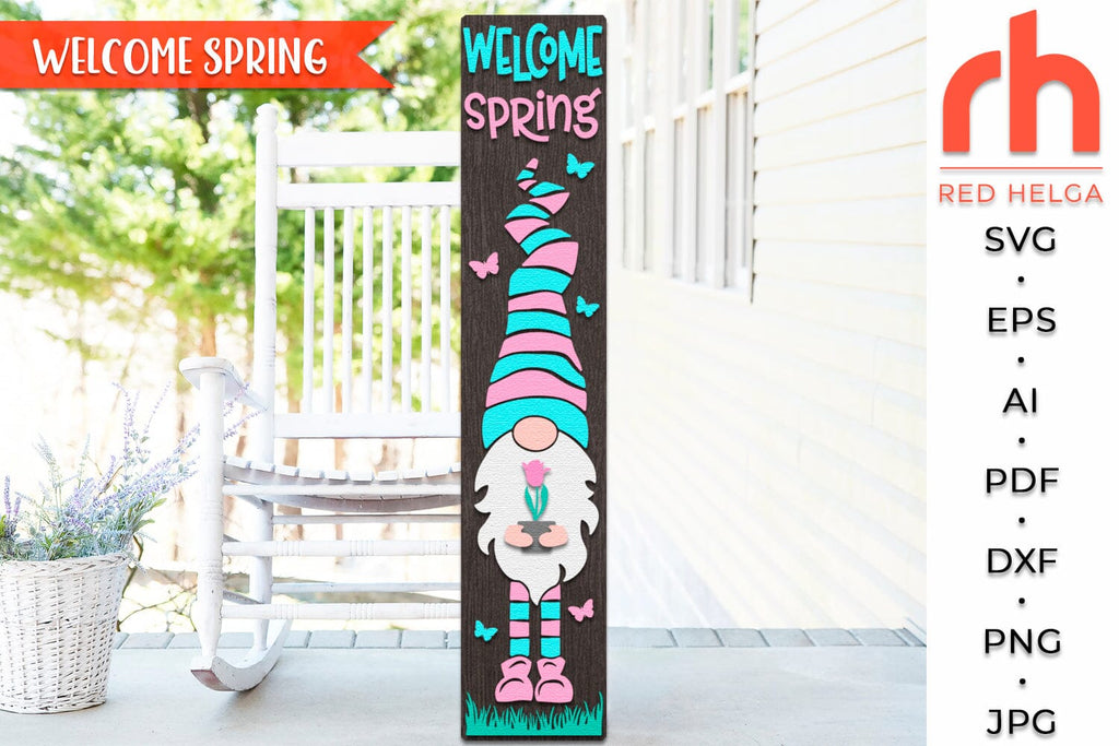 Welcome Spring SVG, Porch Board Cut File, Gnome Sign DXF - So Fontsy