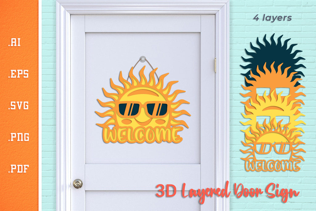 Welcome Summer Sunshine - Layered Door Sign SVG - So Fontsy