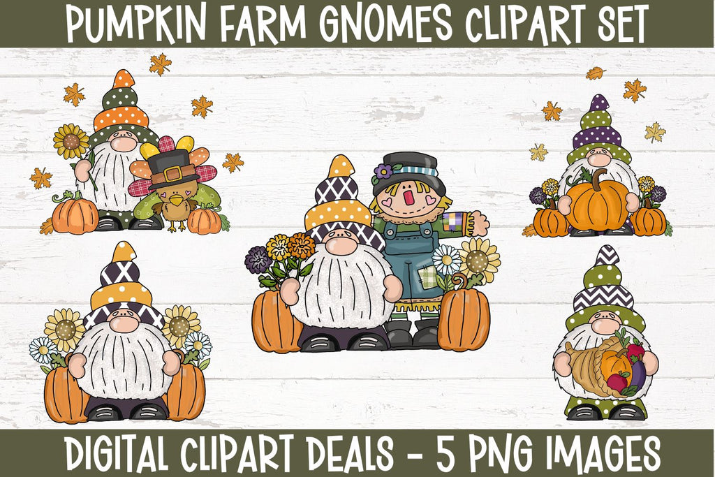 Whimsical Fall Gnomes Clipart Set - Pumpkin Farm Clip Art - So Fontsy