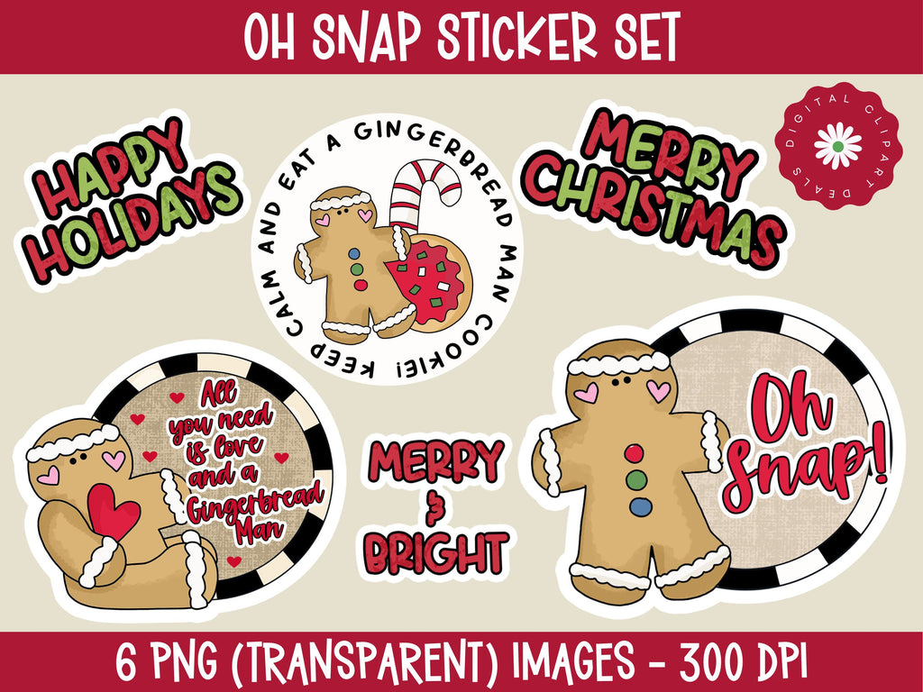 Oh Snap! Gingerbread Sticker Set Digital Download - So Fontsy
