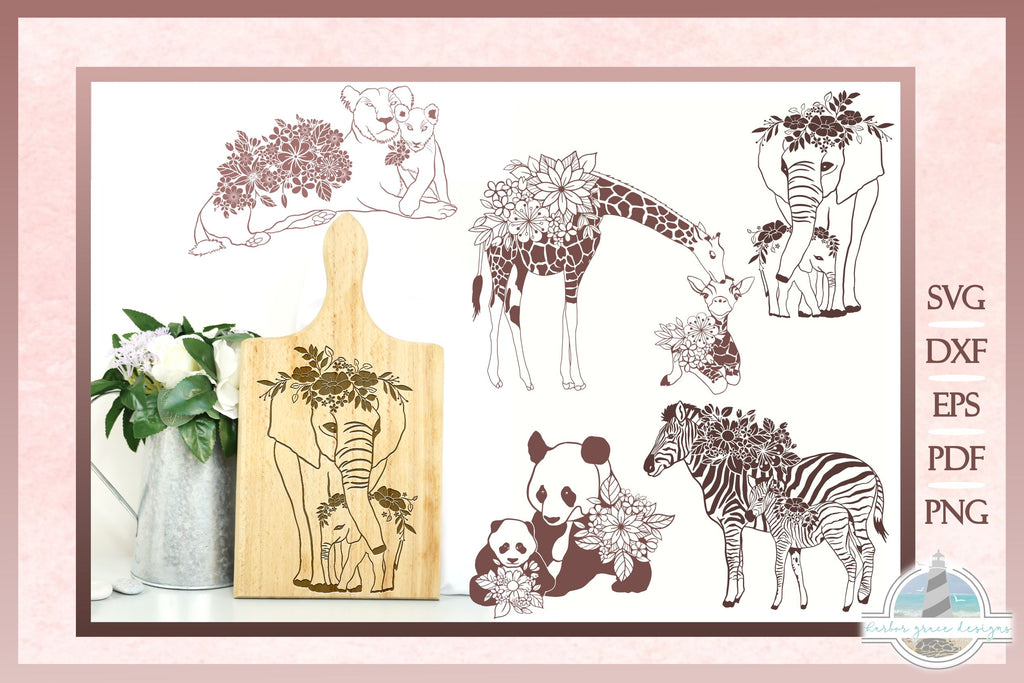 Wild Animal Floral Mandala SVG Bundle | Mother And Baby SVG - So Fontsy