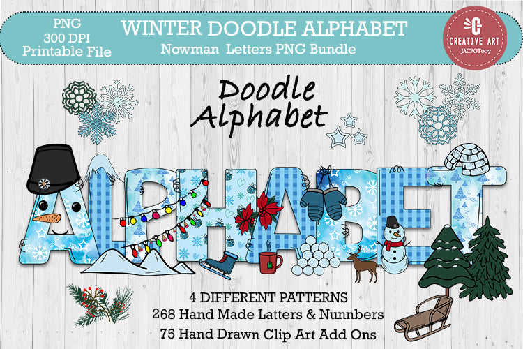 Winter Doodle Alphabet Nowman Letters Bundle - So Fontsy
