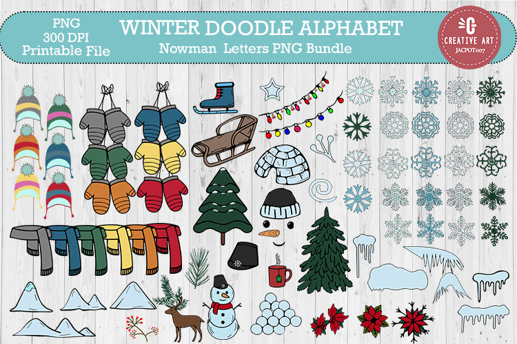 Winter Doodle Alphabet Nowman Letters Bundle - So Fontsy