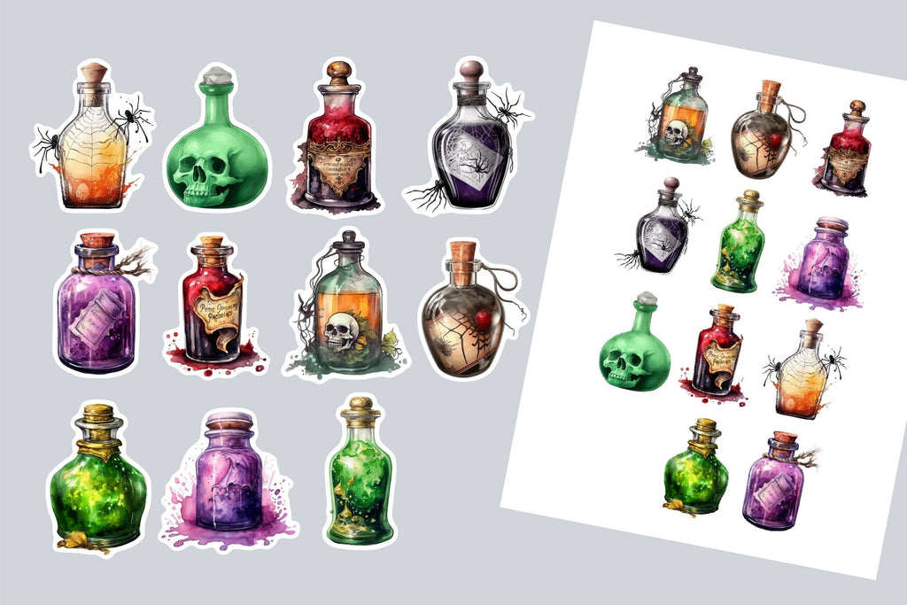 Witch Apothecary Stickers - Halloween Magic Potion Bottles - So Fontsy