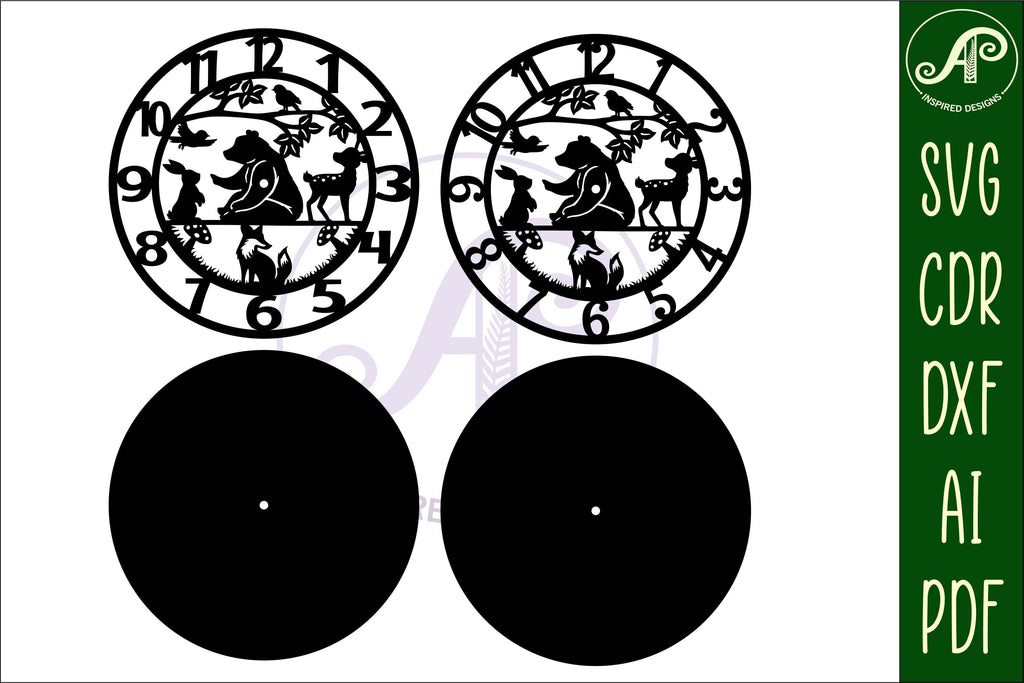 Woodland animal wall clock laser cut files, SVG file. vector - So Fontsy