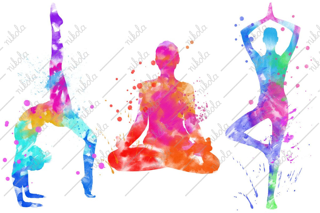 Yoga Watercolor Sublimation Clipart Poses PNG - So Fontsy
