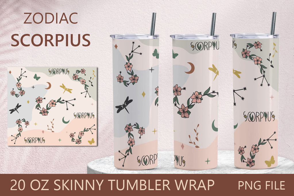 Zodiac tumbler sublimation, Scorpio 20 oz skinny tumbler wrap png - So Fontsy