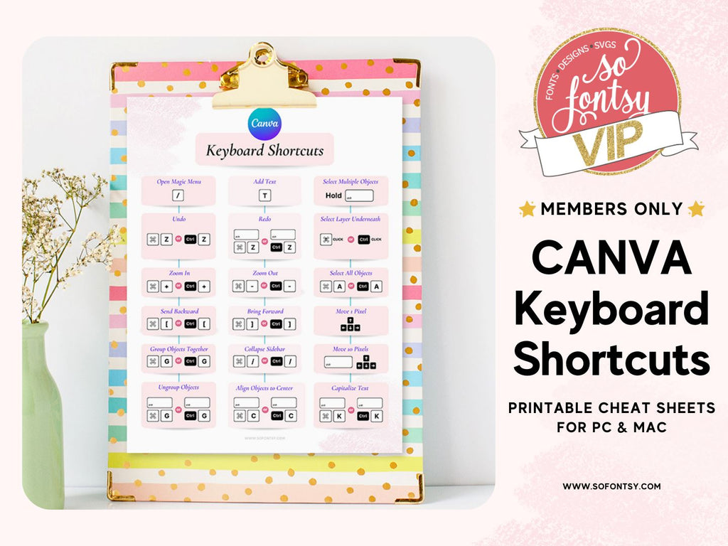 Canva Keyboard Shortcuts Printable Cheat Sheet - So Fontsy