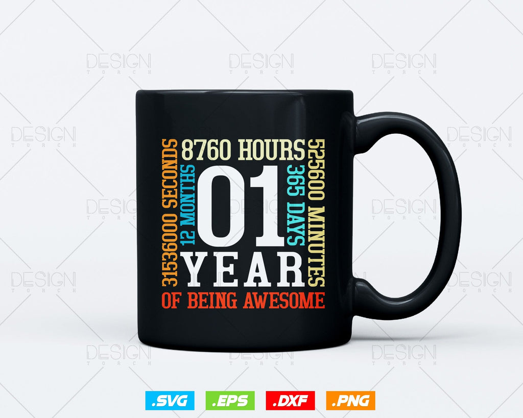 1 Year Of Being Awesome Birthday Svg Png, Retro Vintage Style Happy ...