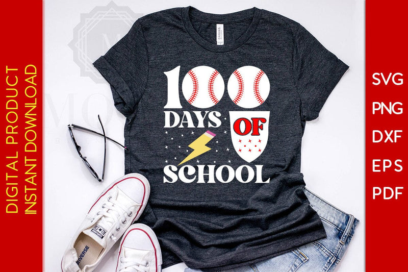 100 Days Of School Baseball SVG PNG PDF Cut File - So Fontsy