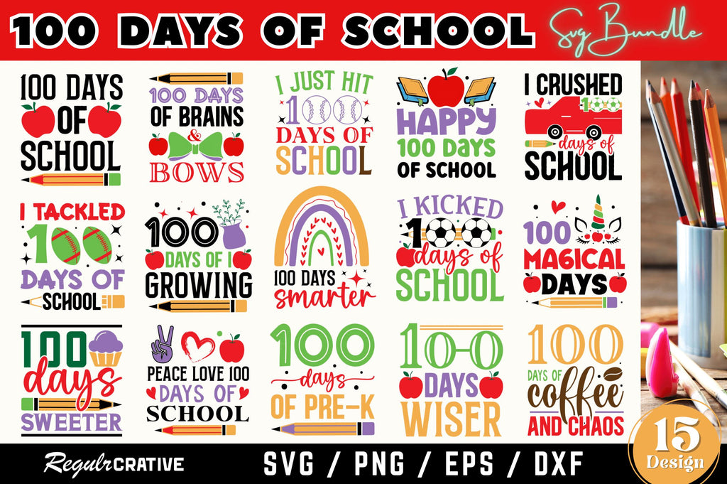 100 Days of School SVG Bundle - So Fontsy