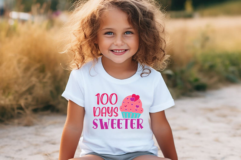 100 Days Sweeter SVG | Cupcake SVG | 100 Days of School SVG - So Fontsy