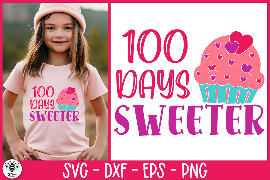 100 Days Sweeter SVG | Cupcake SVG | 100 Days of School SVG - So Fontsy