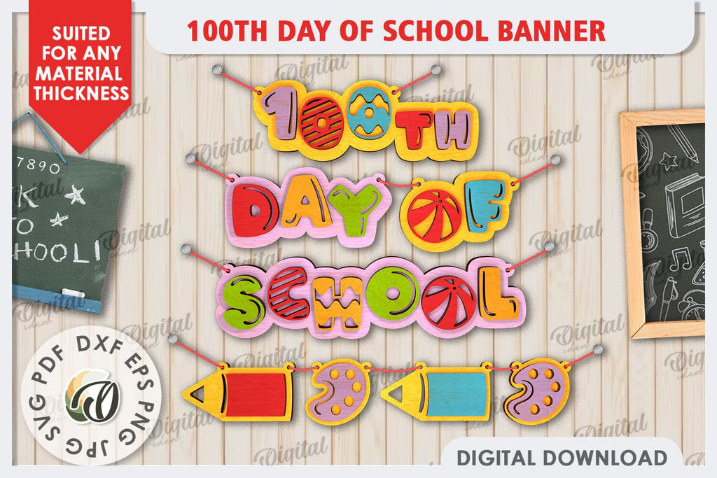 100th Days of School Banner LaserCut. School Banner Sign SVG - So Fontsy