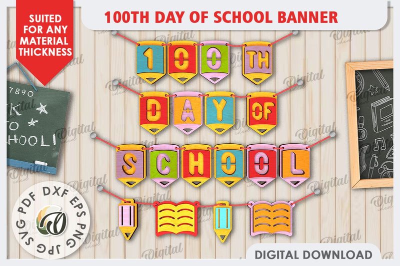 100th Days of School Banners Laser Cut Bundle. School Signs - So Fontsy