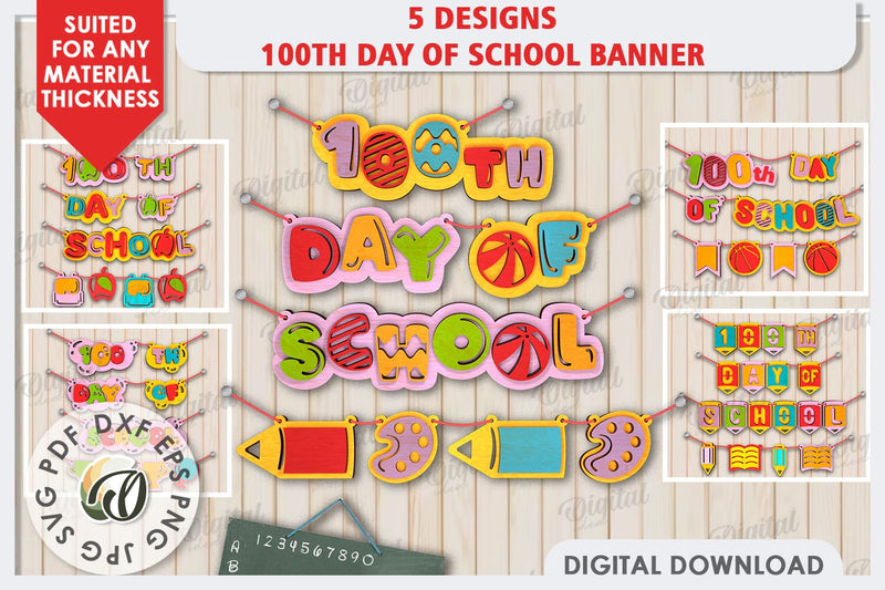 100th Days of School Banners Laser Cut Bundle. School Signs - So Fontsy