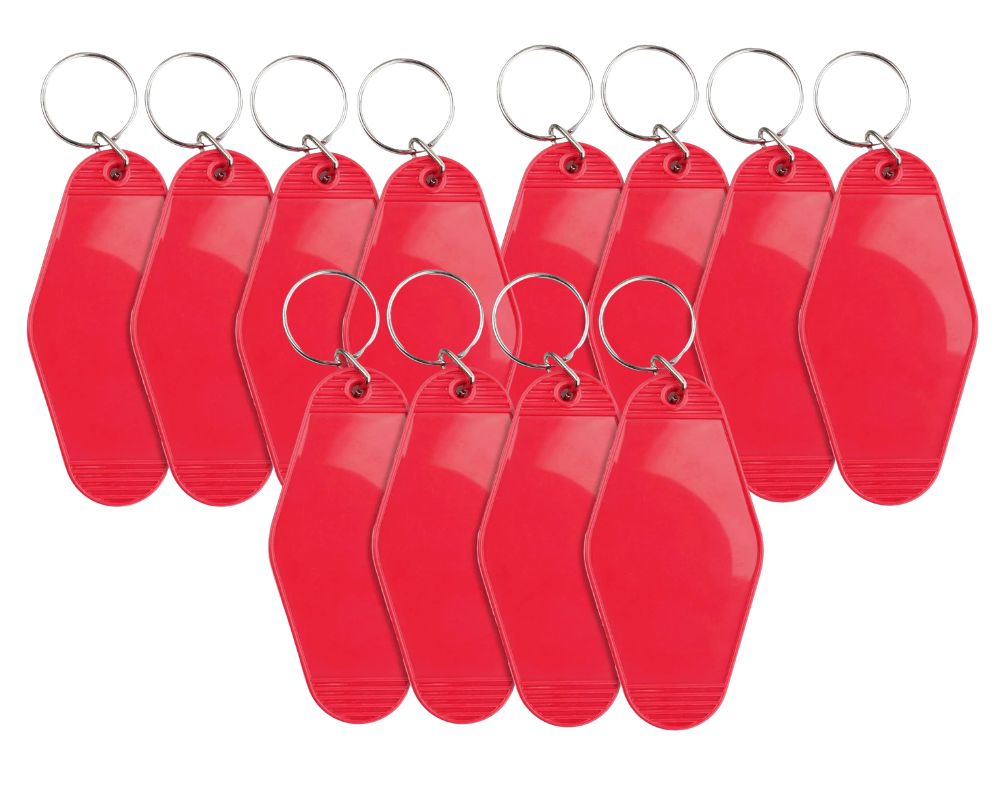 12 Retro Motel Keychains with Silver Ring - Apple Red - So Fontsy
