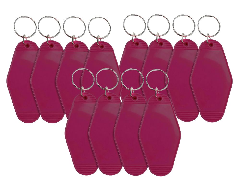 12 Retro Motel Keychains with Silver Ring - Berry Red - So Fontsy