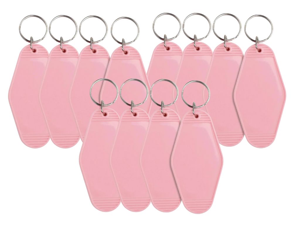 12 Retro Motel Keychains with Silver Ring - Light Pink - So Fontsy