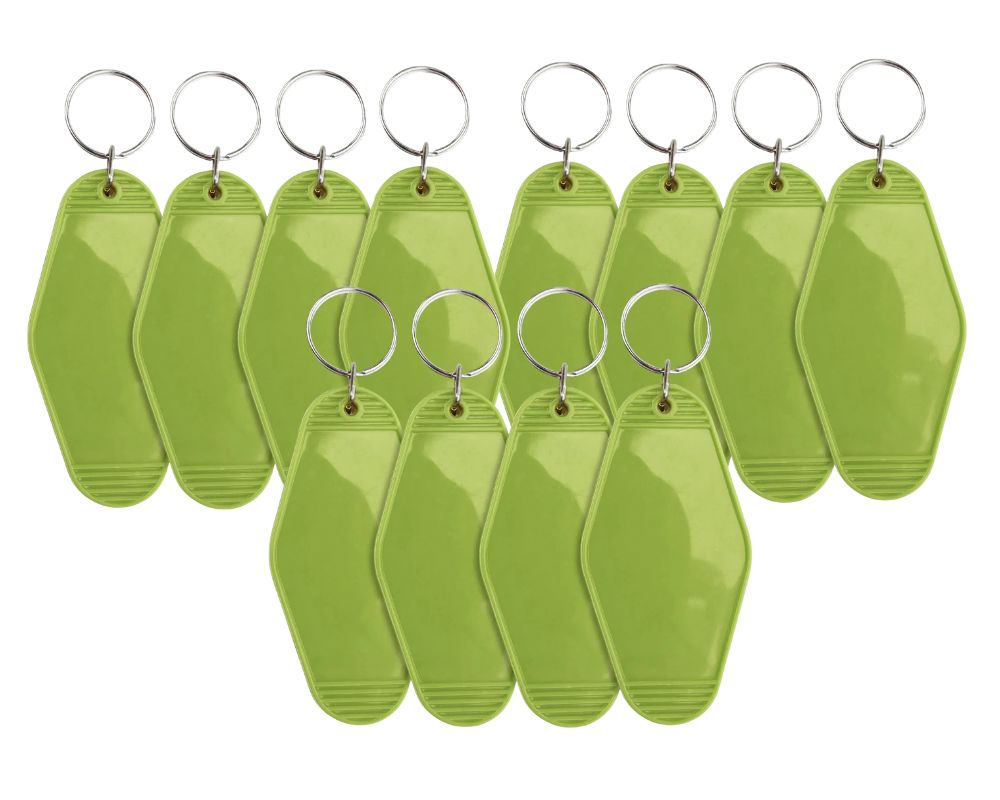 12 Retro Motel Keychains with Silver Ring - Lime Green - So Fontsy