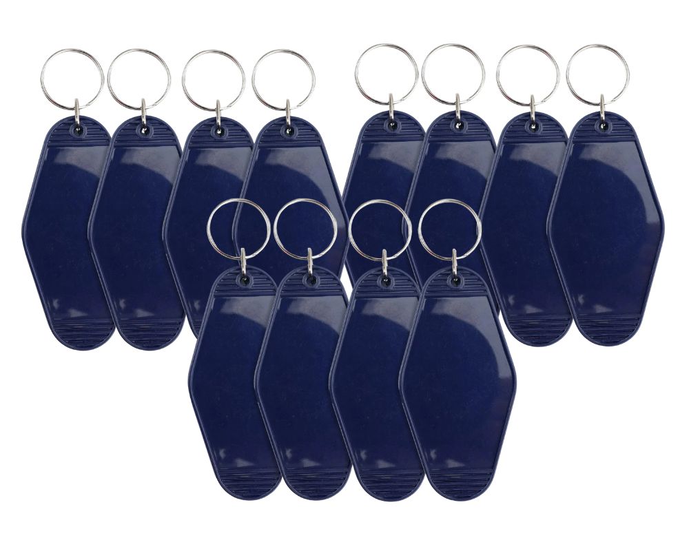 12 Retro Motel Keychains with Silver Ring - Navy Blue - So Fontsy