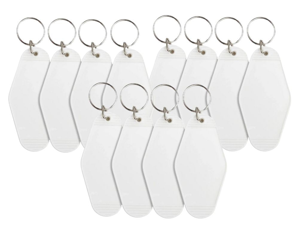 12 Retro Motel Keychains with Silver Ring - White - So Fontsy