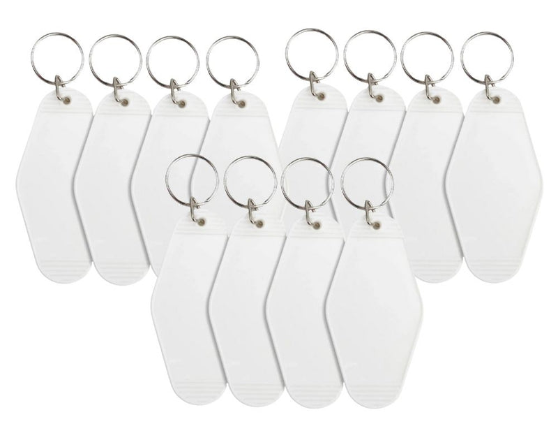 12 Retro Motel Keychains with Silver Ring - White - So Fontsy